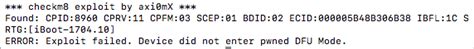 exploit failed device did not enter pwned dfu mode · issue 210