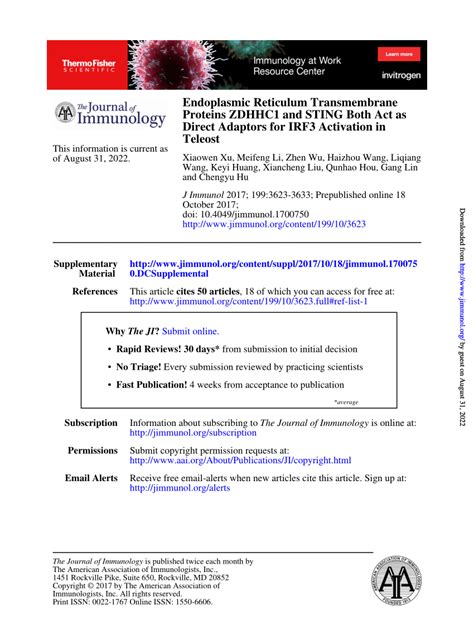 Pdf Endoplasmic Reticulum Transmembrane Proteins Zdhhc1 And Sting