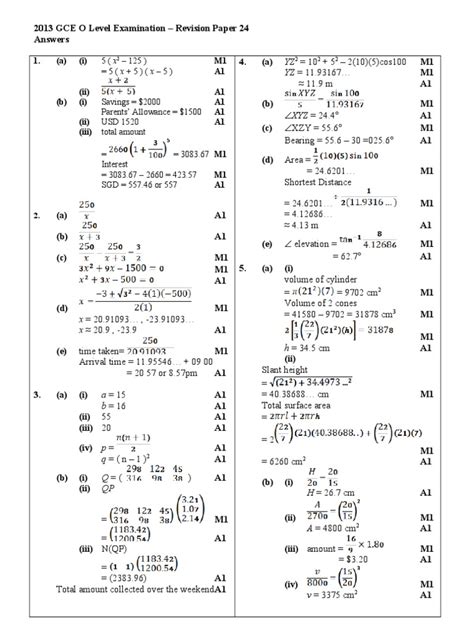 2013 Gce O Level Examination Revision Paper 24 Answers