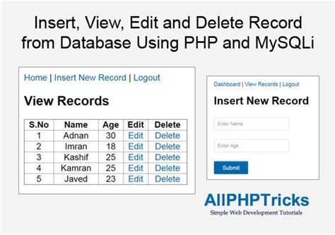 insert view edit and delete record from database using php and mysqli all php tricks