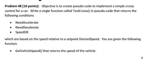 solved write a pseudocode to implement a simple cruise co