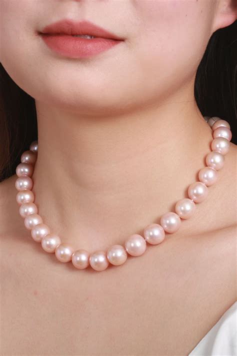 12 0 15 0mm Peach Freshwater Pearl Necklace Aaaa Quality Freshwater