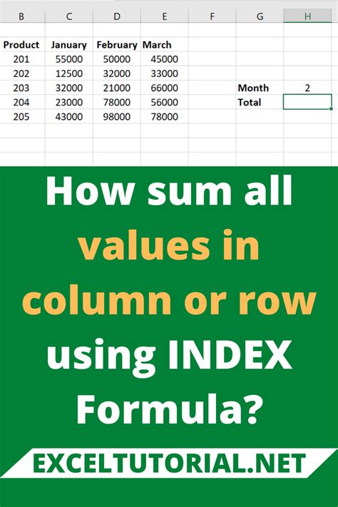 how sum all values in column or row using index formula in 2020