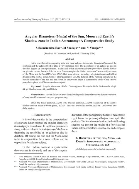 Pdf Angular Diameters Bimba Of The Sun Moon And Shadow Cone In