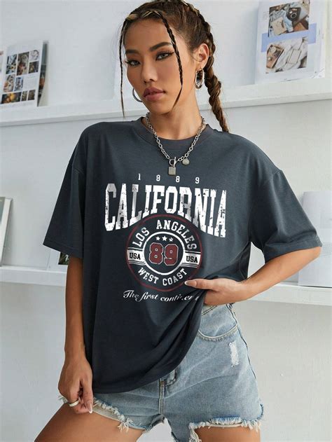 Shein Essnce Letter Graphic Drop Shoulder Tee Shein Usa