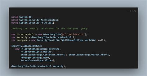 c how to set permissions for a directory windows only