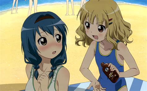 Safebooru 2girls Beach Blonde Hair Blue Hair Blush Brown Eyes