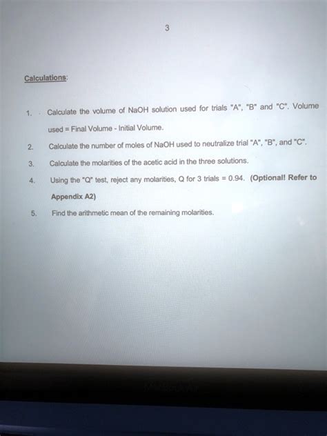 Solved Calculations Calculate The Volume Of Naoh Solution Used For