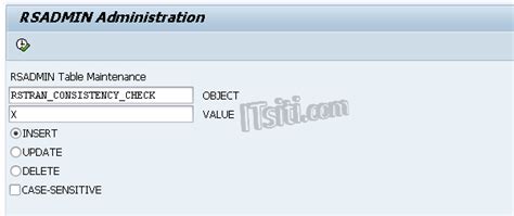 how to insert update and delete rsadmin parameter
