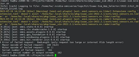 can t start isaacsim beacuse of x error of failed request badlength