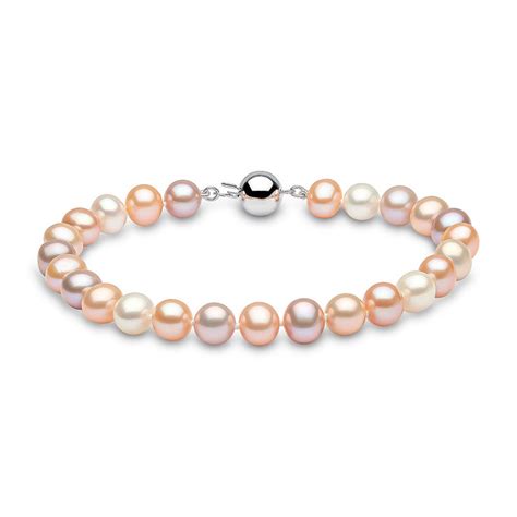 6 6 5mm Cultured Freshwater Multi Colour Pearl Bracelet 18ct White