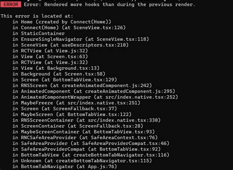 reactjs react native rendered more hooks than during the previous