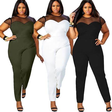 New Plus Size 4xl Sexy Lace Patchwork Jumpsuits For Women 2018 Solid