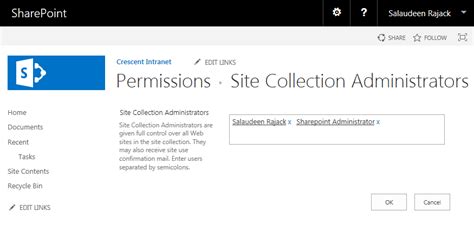 get site collection administrators of all sharepoint sites using
