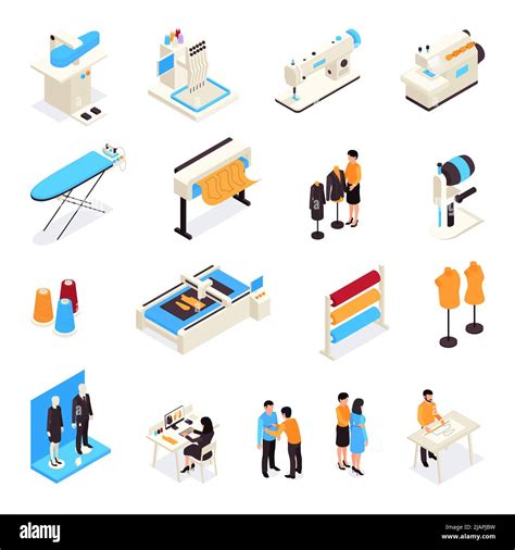 Isometric Sewing Factory Set With Isolated Icons Of Factory Appliances