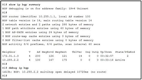 refer to the exhibit based on the show ip bgp summary and debug ip bgp