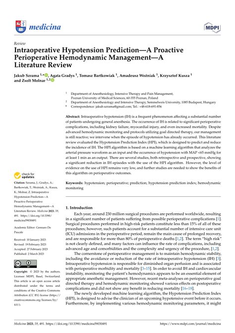 Pdf Intraoperative Hypotension Prediction—a Proactive Perioperative