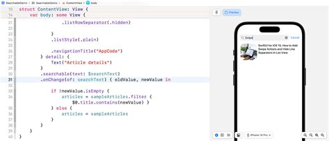 37 implementing search bar using searchable · mastering swiftui book