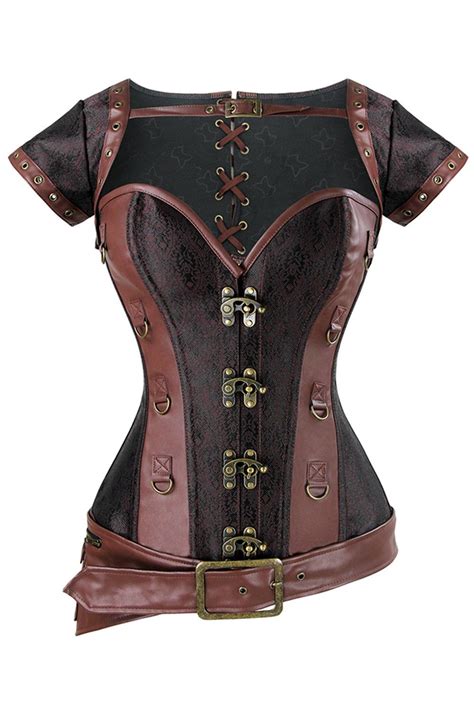 Atomic Brown Steampunk Steel Boned Brocade Corset Steampunk Clothing