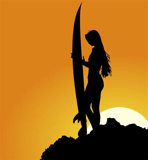 Surfer Girl Sunset Silhouette Garotas Surfistas Silhueta Surf