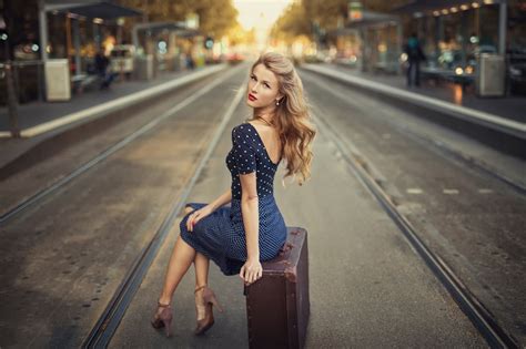 Wallpaper Women Outdoors Model Blonde Depth Of Field Street Long
