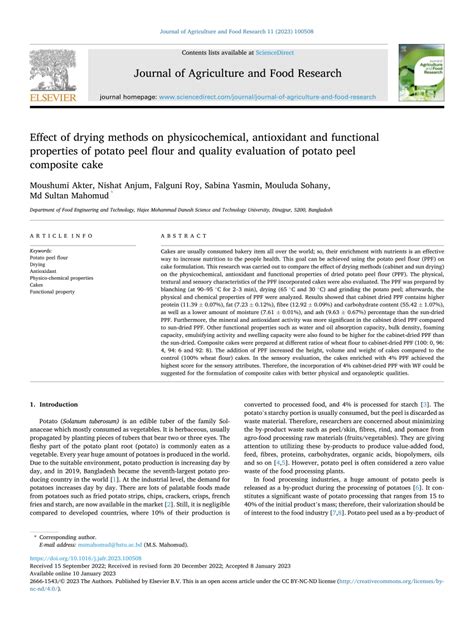 Pdf Effect Of Drying Methods On Physicochemical Antioxidant And