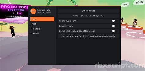 spotify island [gui auto farm xp auto farm hearts] scripts