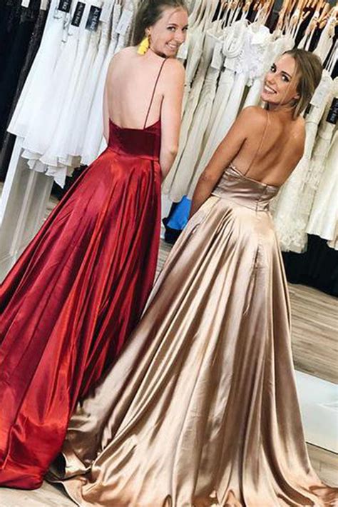 Macloth Straps V Neck Satin Long Prom Dress Burgundy Formal Evening Go