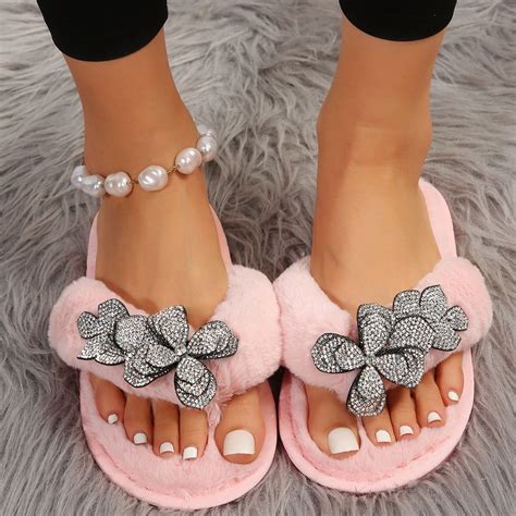 Dtbprq Womens Fuzzy Slippers Flip Flop Memory Foam Slippers With Cozy