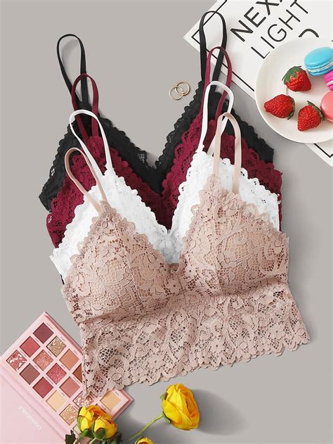 4pack Floral Lace Bralet Set In 2022 Lace Bralette Set Lace Bralette