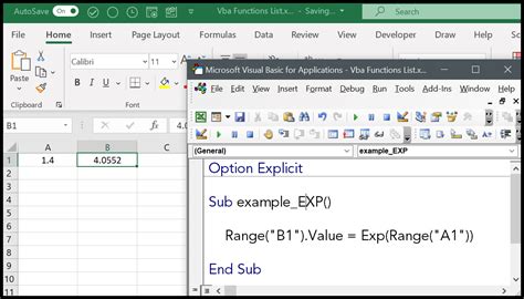 vba exp function syntax example