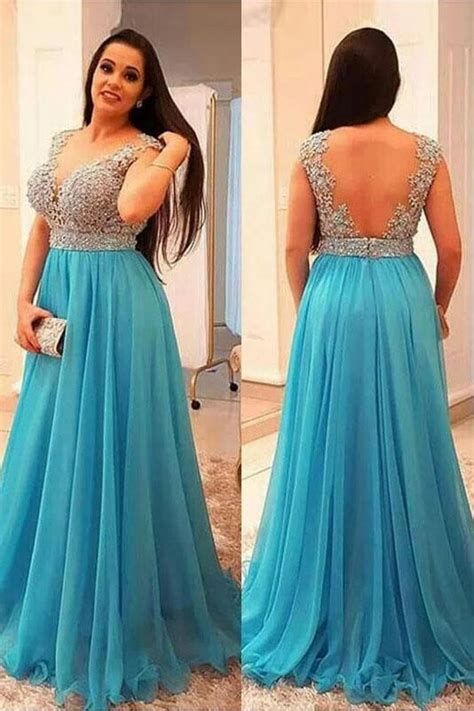 A Line Beaded Lace Appliques Long Prom Dresses Plus Size Formal Evening