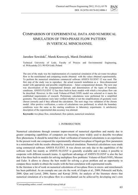 Pdf Comparison Of Experimental Data And Numerical Simulation Of Two