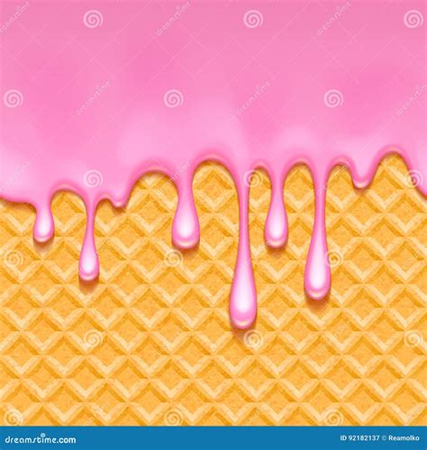 Wafer And Melted Pink Cream Vector Background Stock Vector