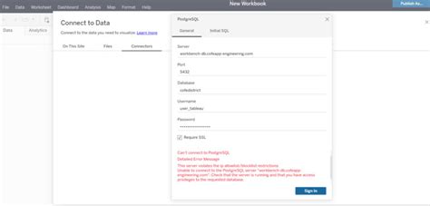 can t connect to database in tableau online