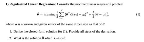 Solved 1 Regularized Linear Regression Consider The