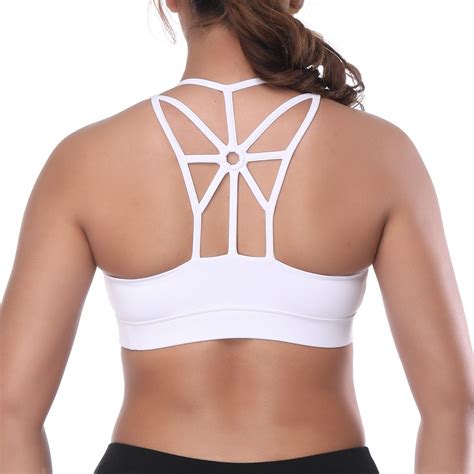 Womens Sports Bra Racerback Criss Cross Strap Padded High Impact Yoga