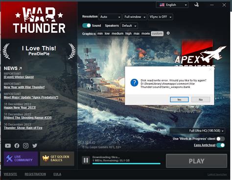 launcher gives me a disk read write error crashes connection