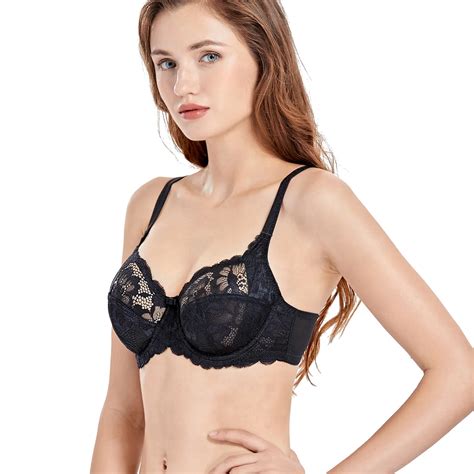 Womens Sexy Sheer Non Padded Underwire Balconette Plus Size Lace Bra
