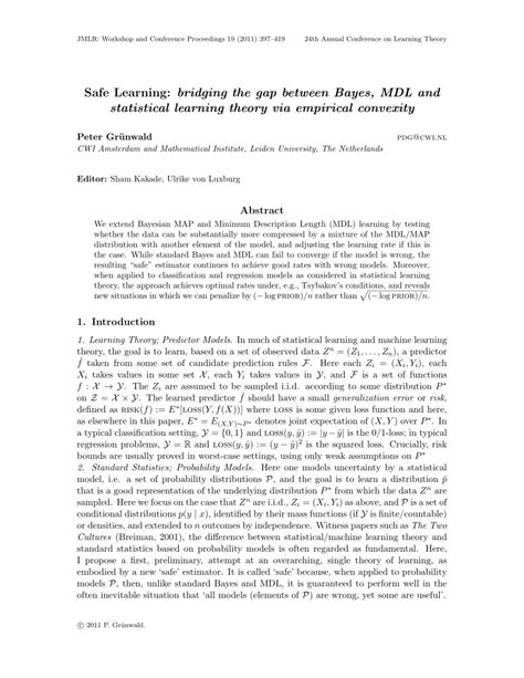Pdf Safe Learning Bridging The Gap Between Bayes Mdl And
