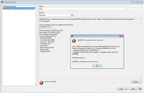 labview fpga an internal software error in the labview fpga module has