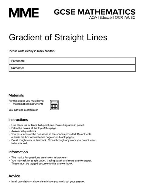 Gradients Of Straight Line Graphs Questions Mme Pdf Discrete