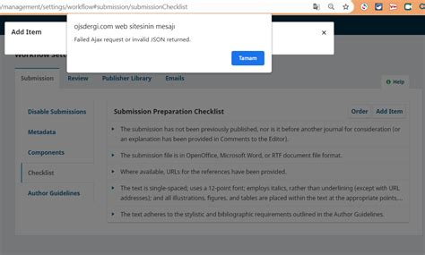 checklist page error failed ajax request or invalid json returned
