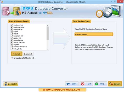 screenshots of drpu database converter ms access to mysql to convert