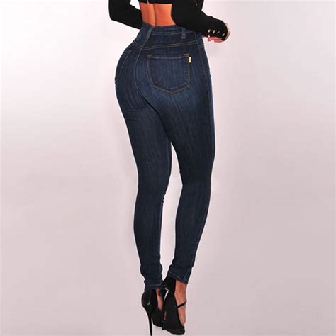 Women High Waist Skinny Denim Stretch Slim Pencil Pants Calf Length