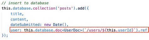 javascript how do you insert a reference value into firestore