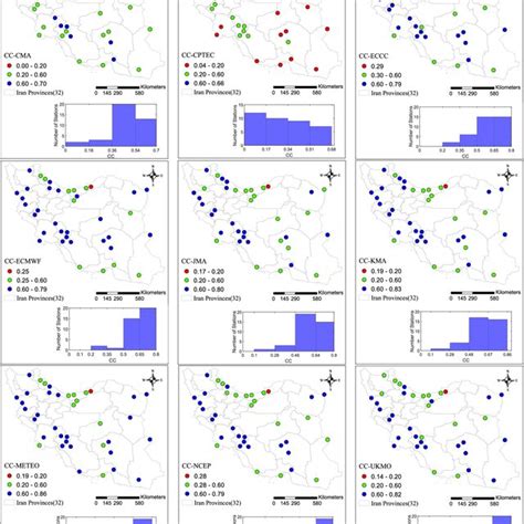 Spatial Distribution Of Correlation Coefficient Cc Of Nine Global