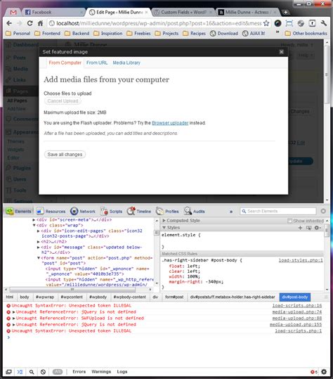 localhost wordpress uncaught syntaxerror unexpected