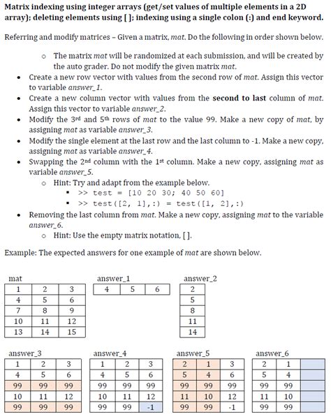 solved matrix indexing using integer arrays get set values