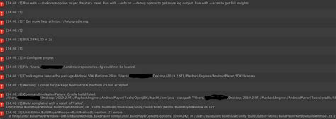 unity3d unity build error [failed to install the
